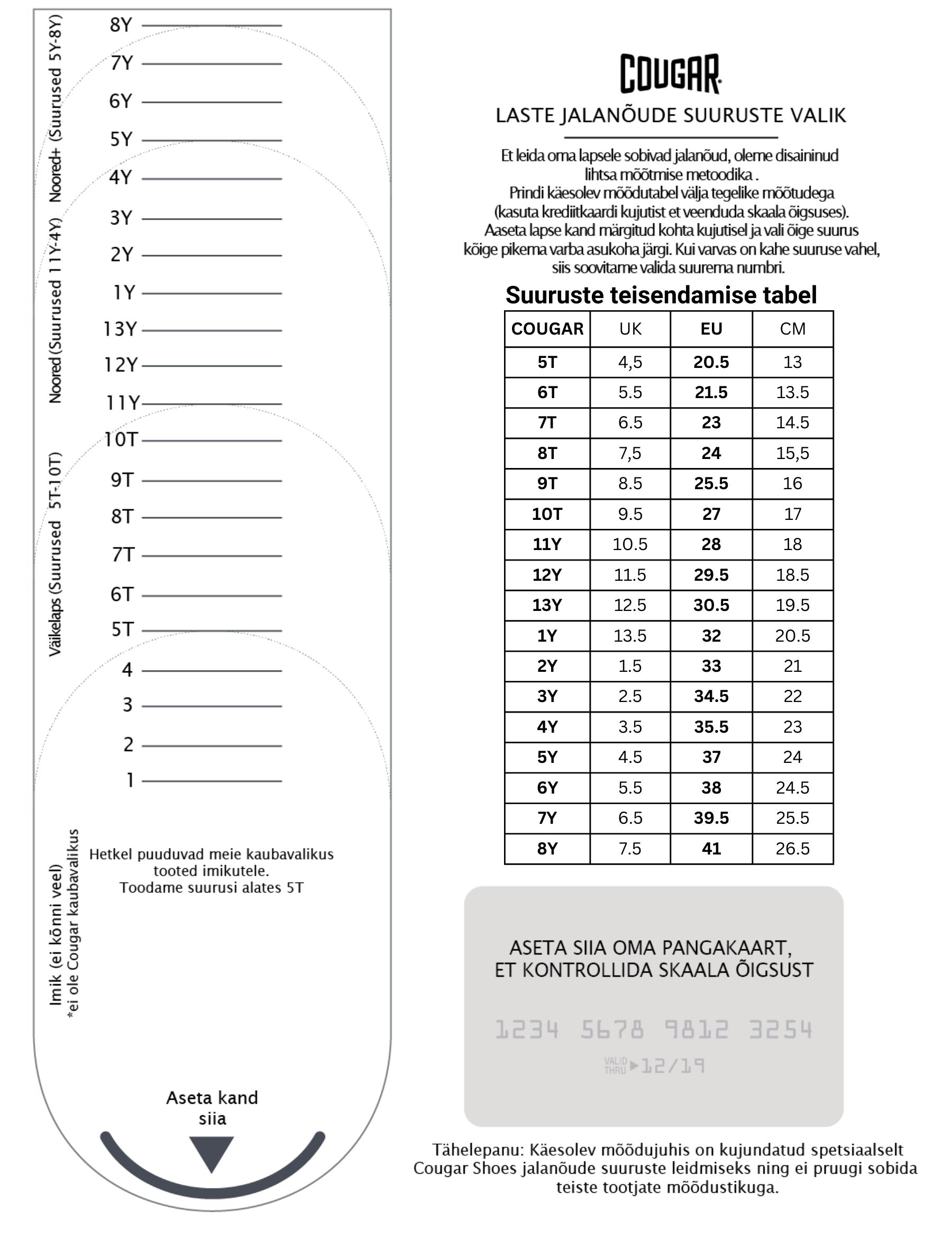 Riiete ja jalanõude suuruste info